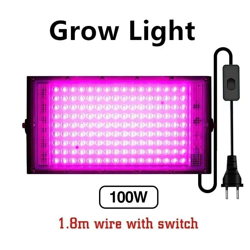 LED Фитолампа Grow Light 220В 50Вт/100Вт Фиолетовый, 100W EU Plug Grow