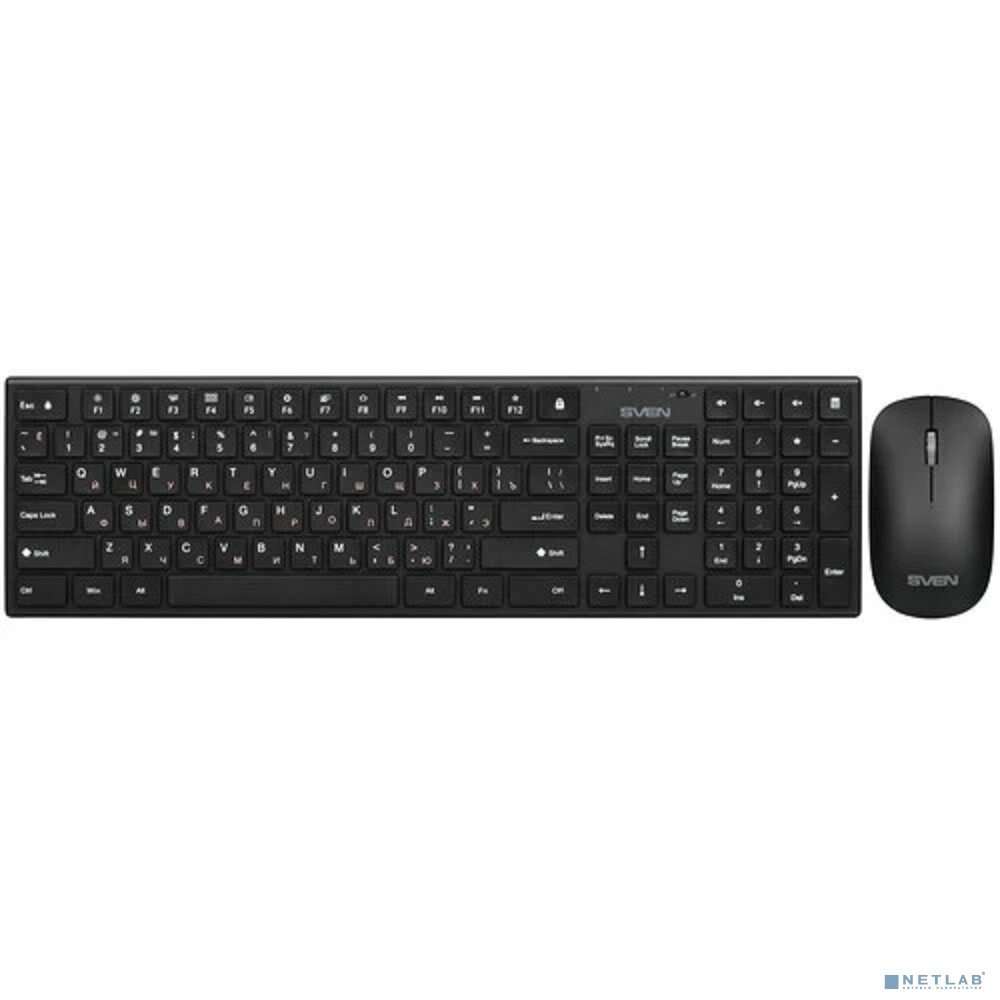 Повреждение упаковки Клавиатура и мышь Wireless Sven KB-C2550W чёрные, тип клавиш ножничный (109 кл,12Fn, 1000DPI, 2+1 кл.)