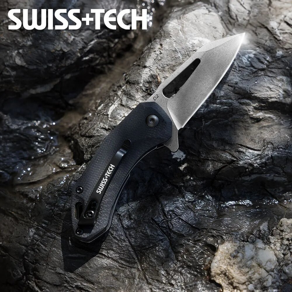 Складной нож SWISS+TECH, с ручкой G10 и 3-1/8 in, для внешнего, рыбалки, кухни, резки.