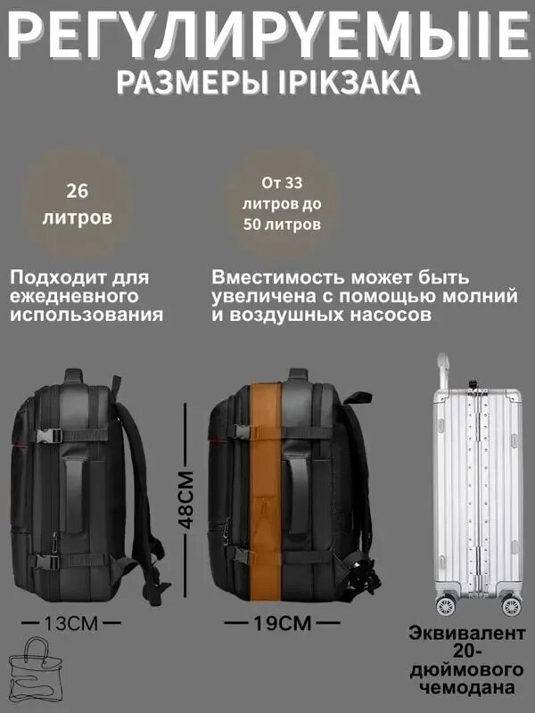 Большой городской рюкзак для женщин, вместимость 50 л, материал Оксфорд с водонепроницаемой защитой и многослойными отделениями для ноутбука — фото 1