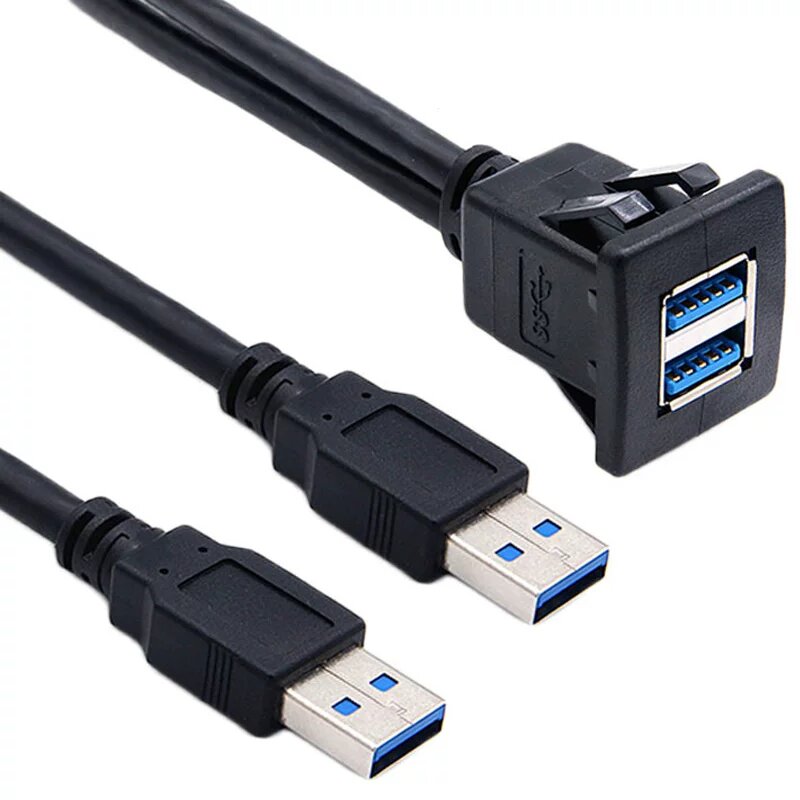 Двойной порт USB 3.0 удлинитель с креплением для приборной панели автомобиля - 1м черный