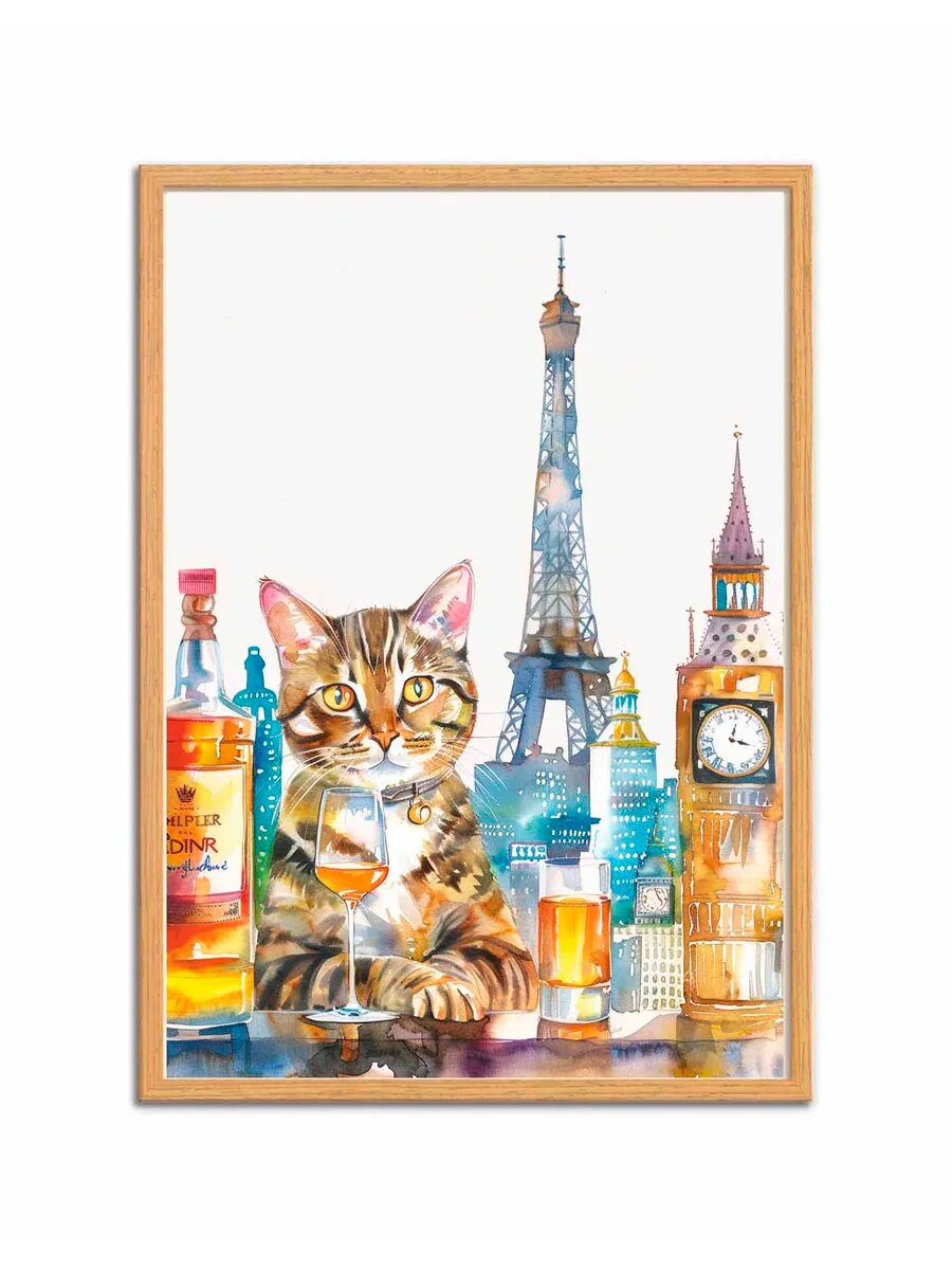 Американский Бобтейл Пьет Виски 1, Плакат 30x42см