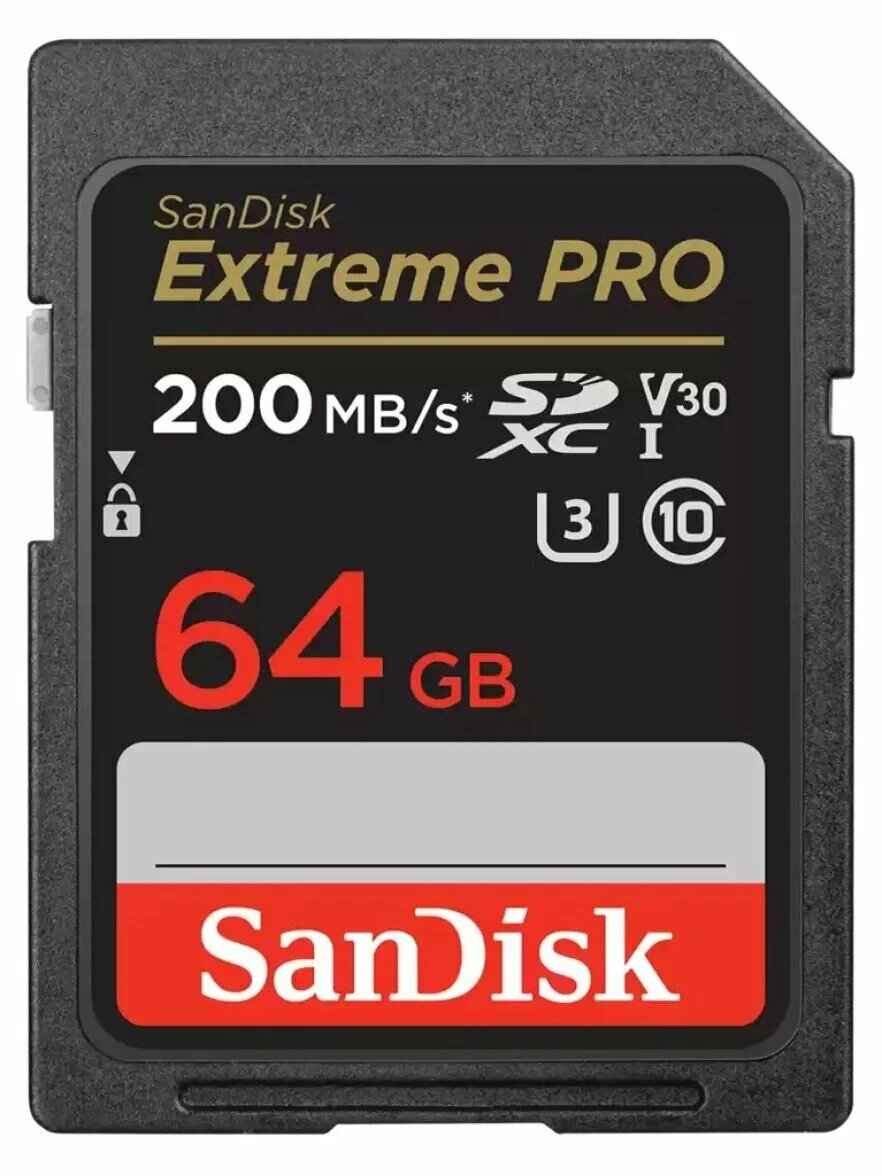 Карта памяти Sandisk "Extreme Pro", SDXC, UHS-I, U3, V30, 64Гб