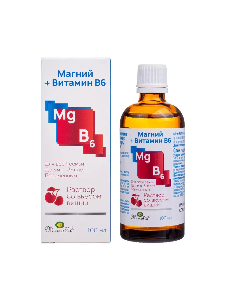 Mirrolla Магний+Витамин B6 раствор со вкусом вишни 100 мл 1