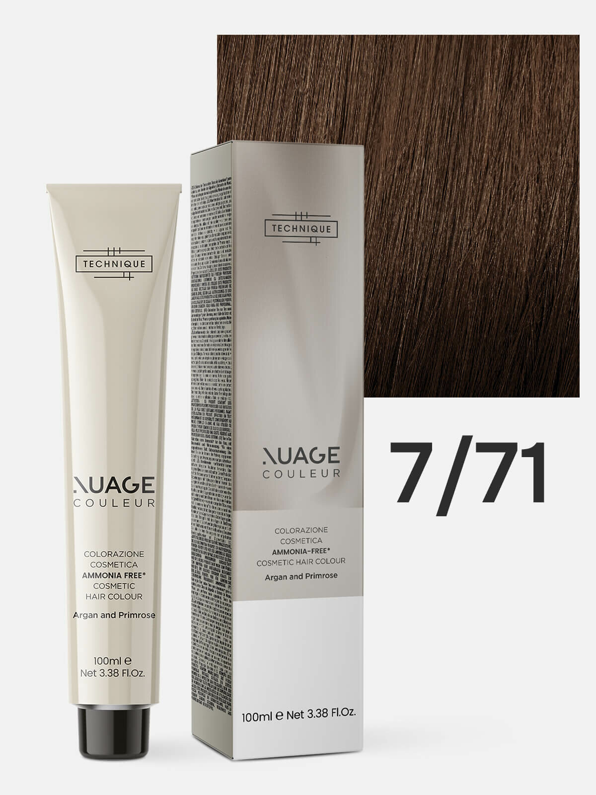 Крем - краска для волос профессиональная без аммиака Technique Nuage Ammonia Free Hair Color Cream 7.71 Русый Коричнево-пепельный, 100 мл