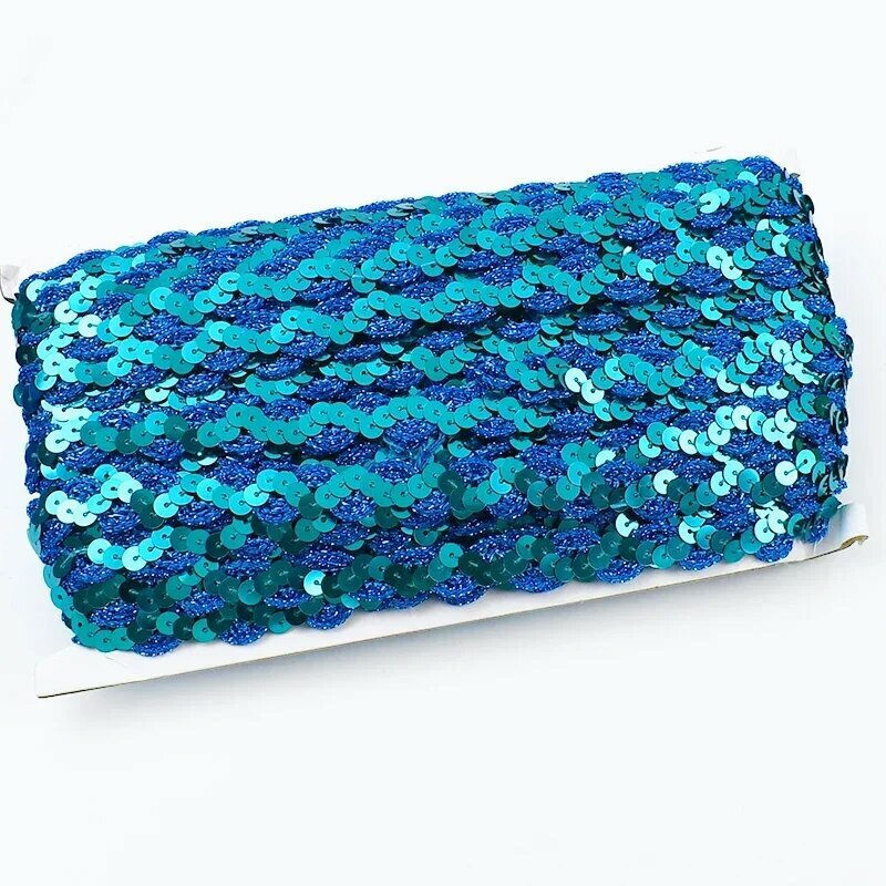 Кружевная тесьма Meetee 15 мм с пайетками 06Blue, 15mm-20Yards
