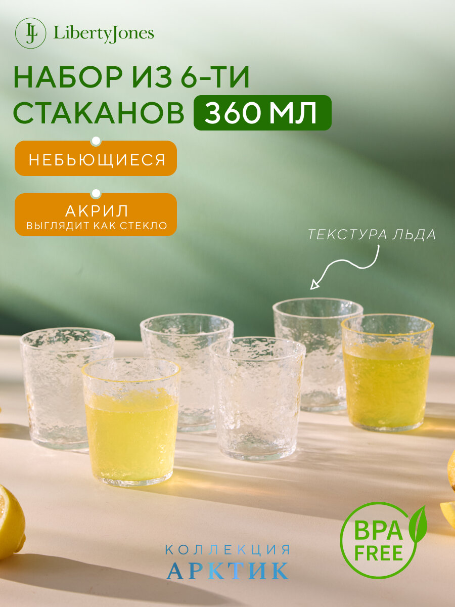 Набор стаканов из акрила "Арктик" 360 мл для воды и сока прозрачный 6 шт Liberty Jones MP00017