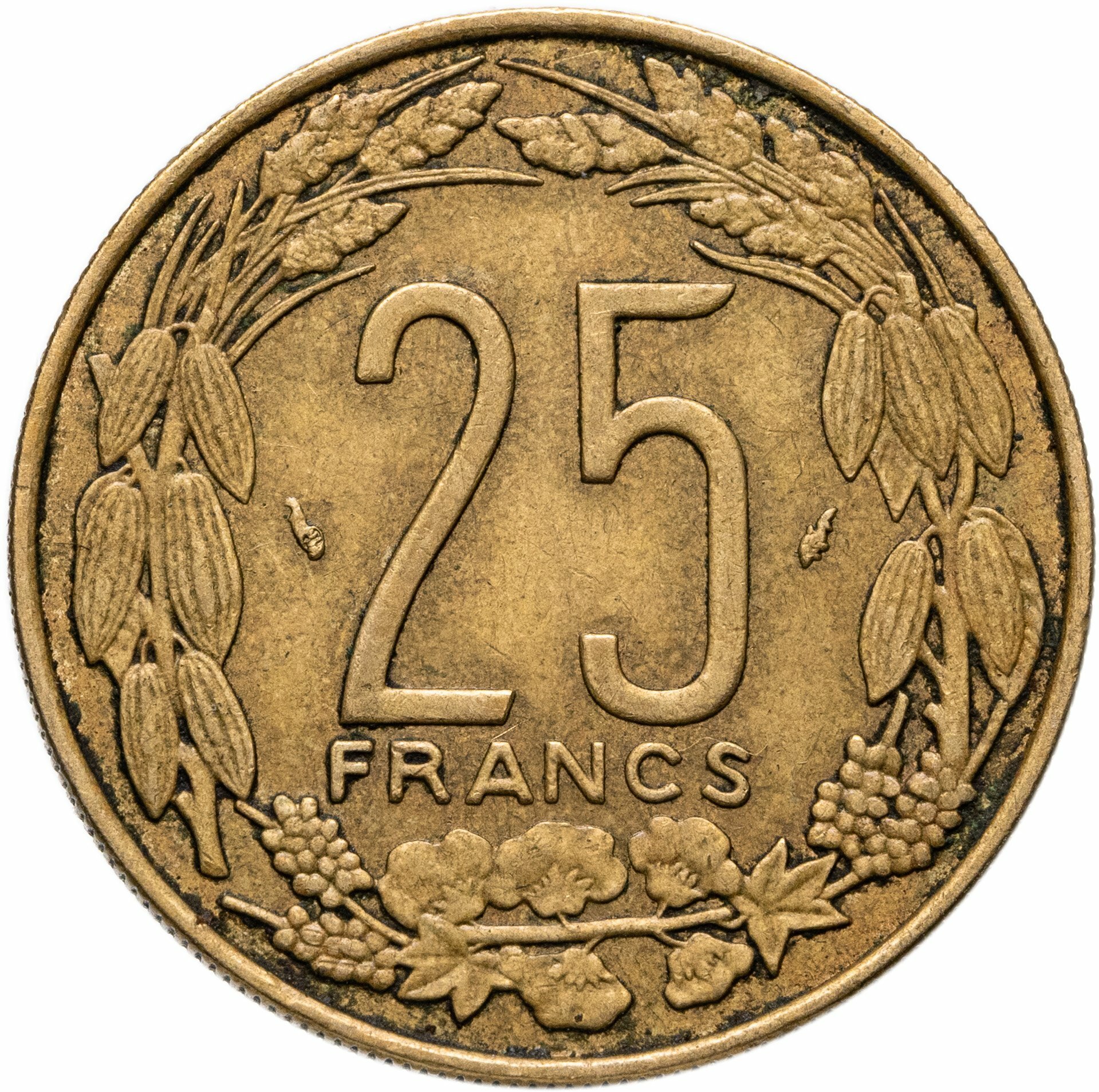Центральная Африка BEAC 25 франков francs 1975, Бронза, в сохранности XF