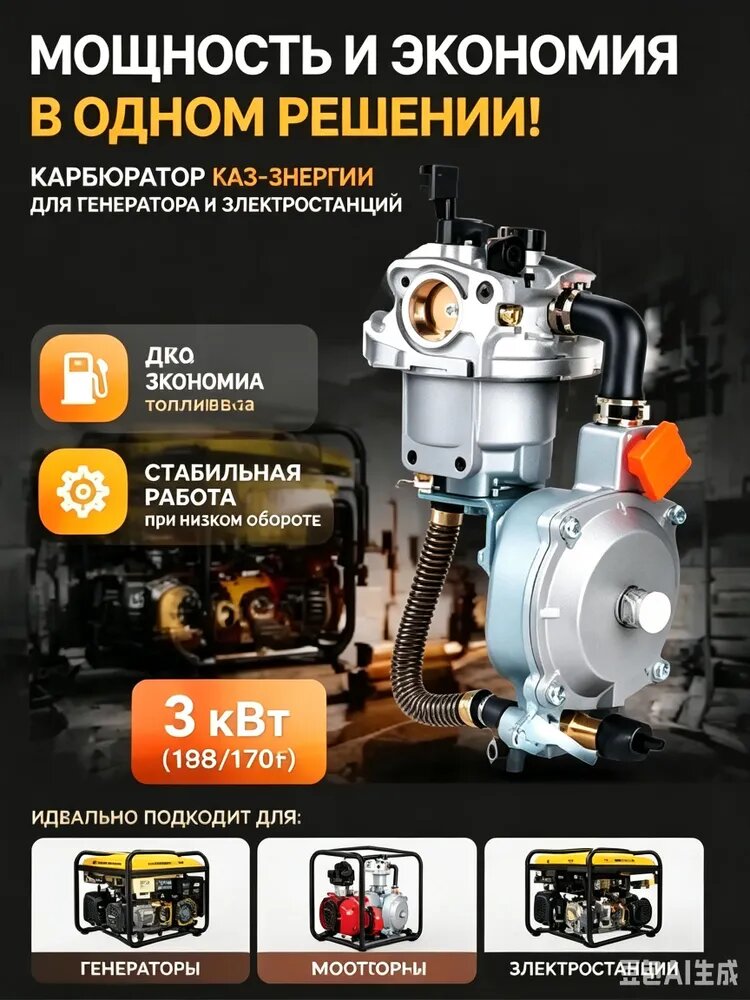 Карбюратор газ бензин для генератора, электростанций. 3 кВт (двигатель 6.5 7 лс 168F 170F)