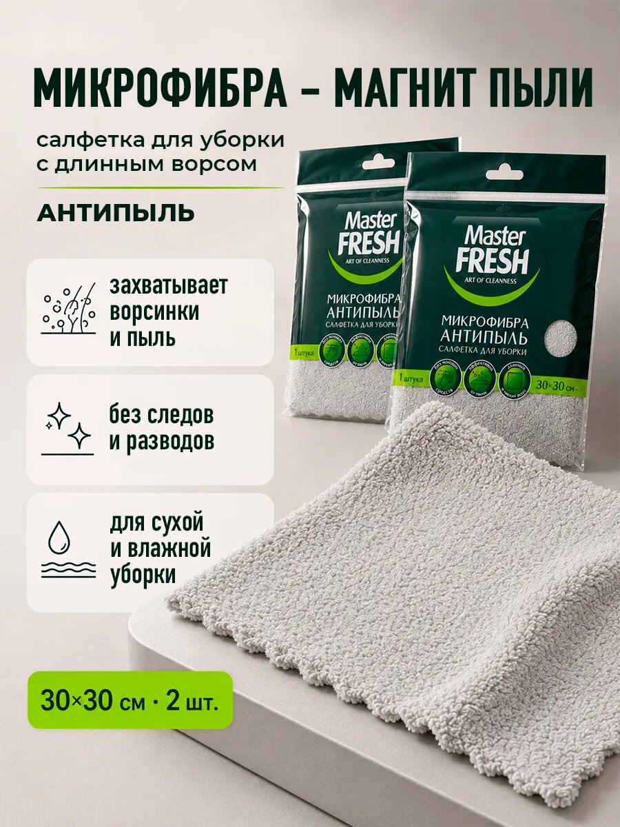 Салфетка для уборки микрофибра Master Fresh 30*30см 2шт серая