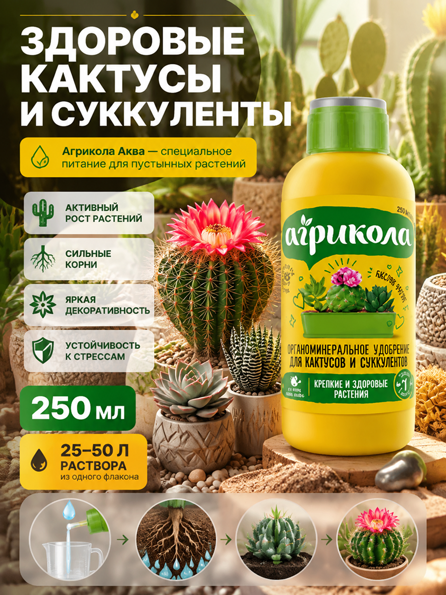 Жидкое удобрение для кактусов, 250 мл