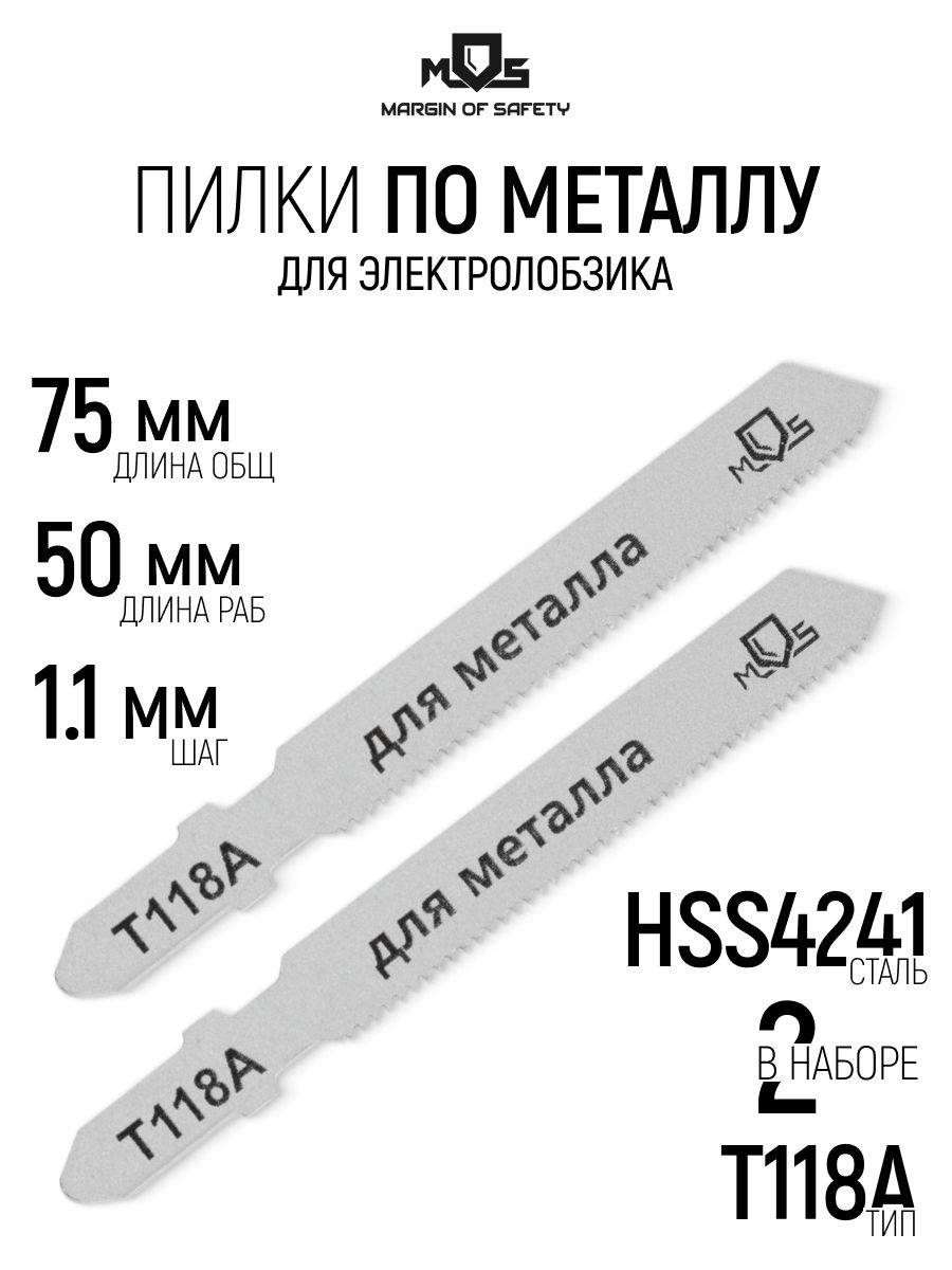 Пилки по металлу 75/50/ шаг 1,1 мм, полотна HSS4241 для электролобзика, набор 2 шт.