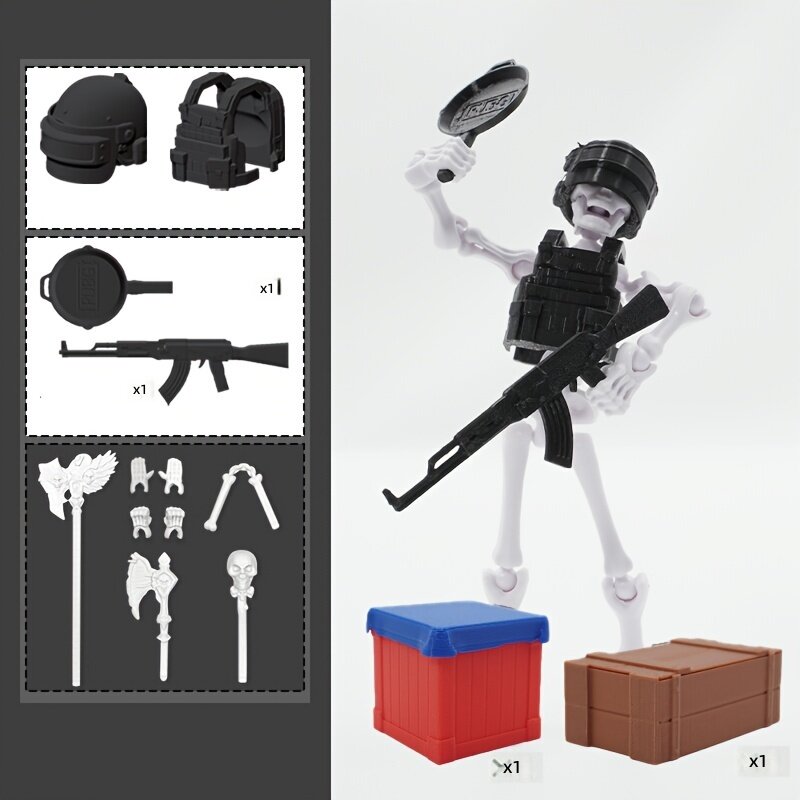 Подвижная коллекционная 3D-фигурка воина-скелета с 6 предметами оружия и сменной броней, цвет Белый череп, в комплекте набор с курицей, коробка сброса и ящик приземления