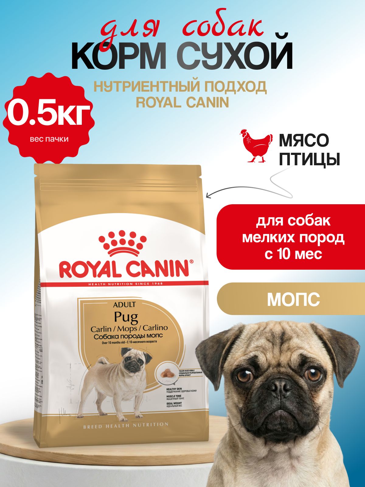 ROYAL CANIN сухой корм для собак породы Мопс 500 гр