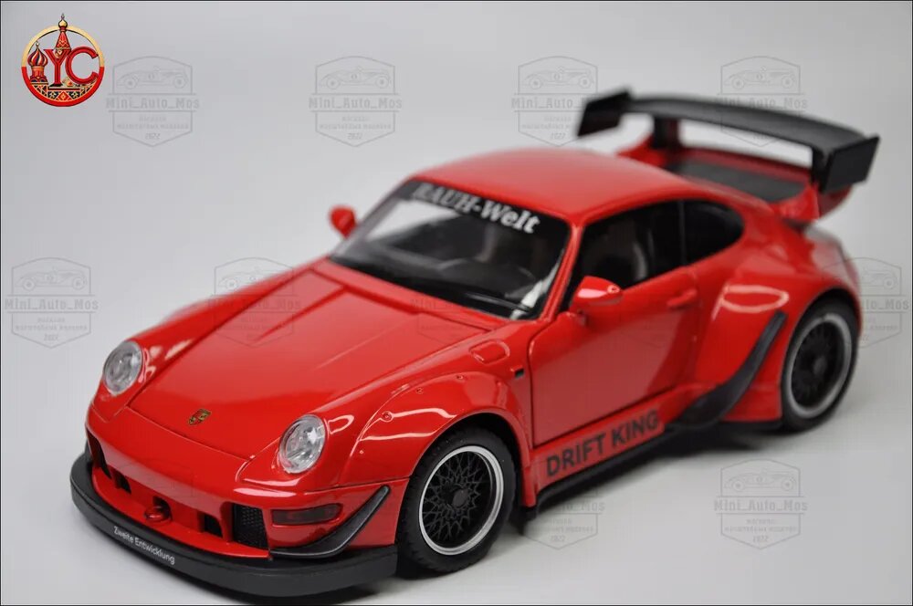 Игрушечная машинка Porsche 911 (993) - RWB RAUH-Welt Begriff - Drift King, масштаб 1:22, металл, красная — фото 1