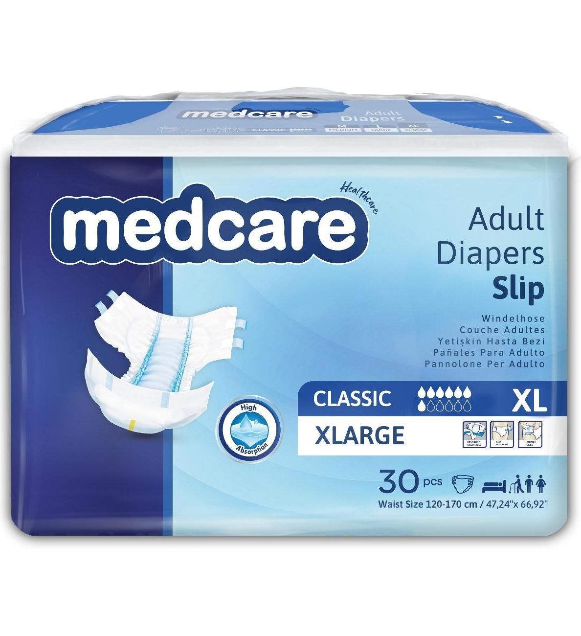 Подгузники MEDCARE для взрослых CLASSIC XL 120-170 см. 30 шт.
