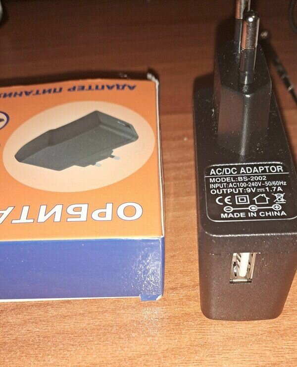 Адаптер питания с USB Орбита BS-2002 выходное напряжение 9В, макс выходной ток 1,7А (1700mA,9V)