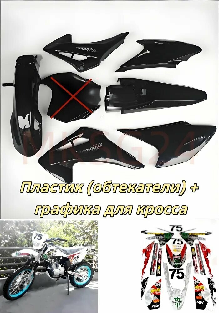 Пластик облицовки CQR 150-250, полный комплект: передние и задние крылья, брызговики, обтекатели, номерные таблички. Универсальный для эндуро, кросс, питбайк (без фары)