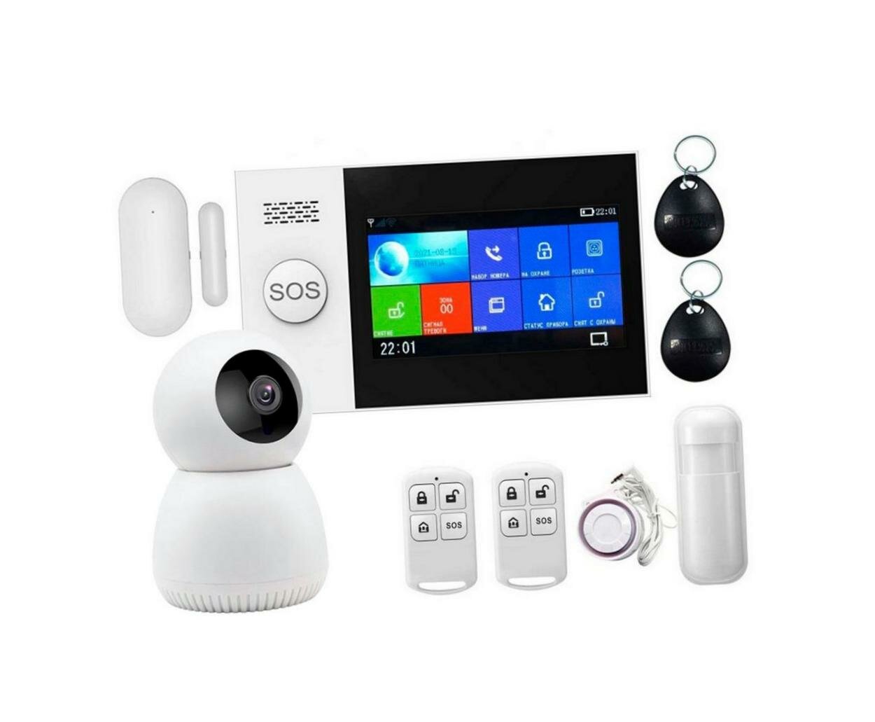 Страж Сенсор-GSM и HDcom 107-ASW5 TUYA (O45155BE) Wi-Fi / GSM пожарная и охранная сигнализация с видеокамерой для загородного дома