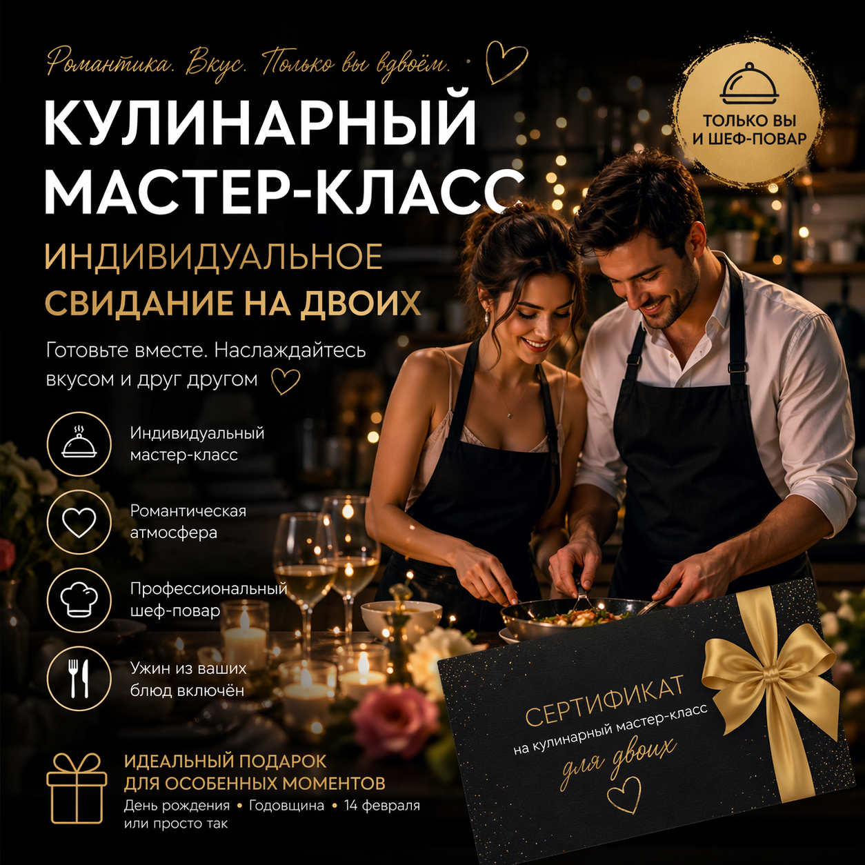 Сертификат на кулинарный мастер-класс для двоих - индивидуальное романтическое свидание