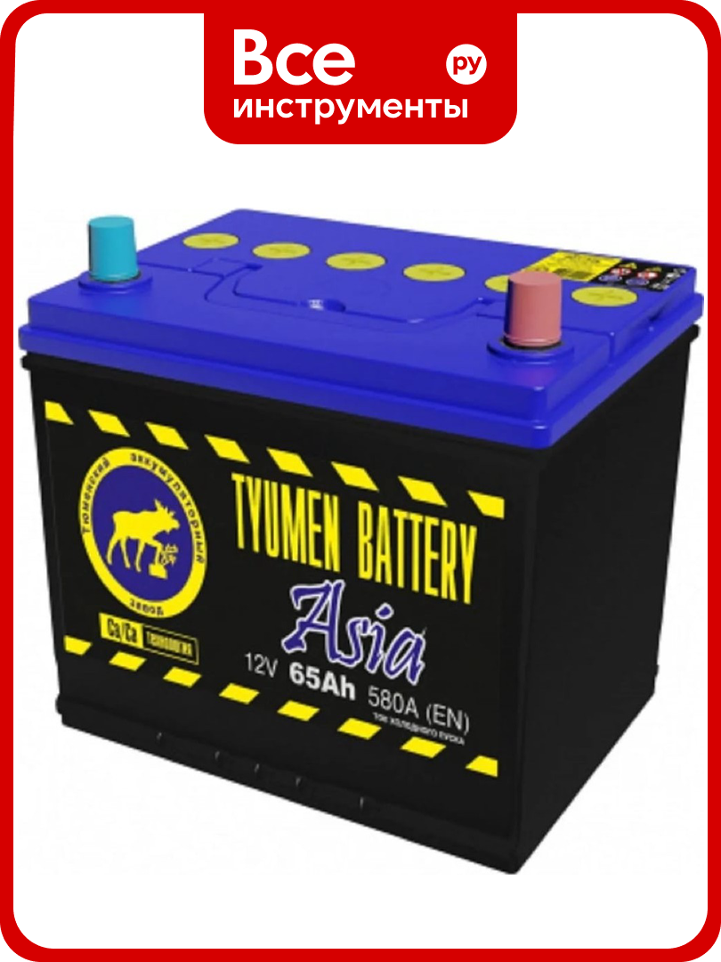 Аккумуляторная батарея TYUMEN BATTERY Тюмень 6ст -65.0 l TNSa65.0, 12‑вольтный кальциевый тип, клеммы толстый конус