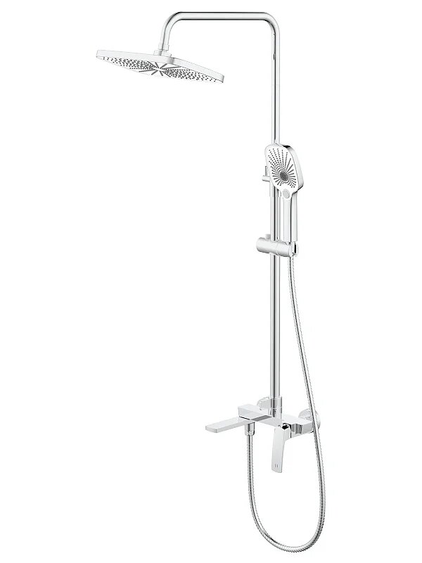 Душевая стойка AZARIO Conda AZ-K2411 со смесителем, хром, глянцевая, душевая система с тропическим душем, с изливом, с лейкой, латунная, рычаг сбоку