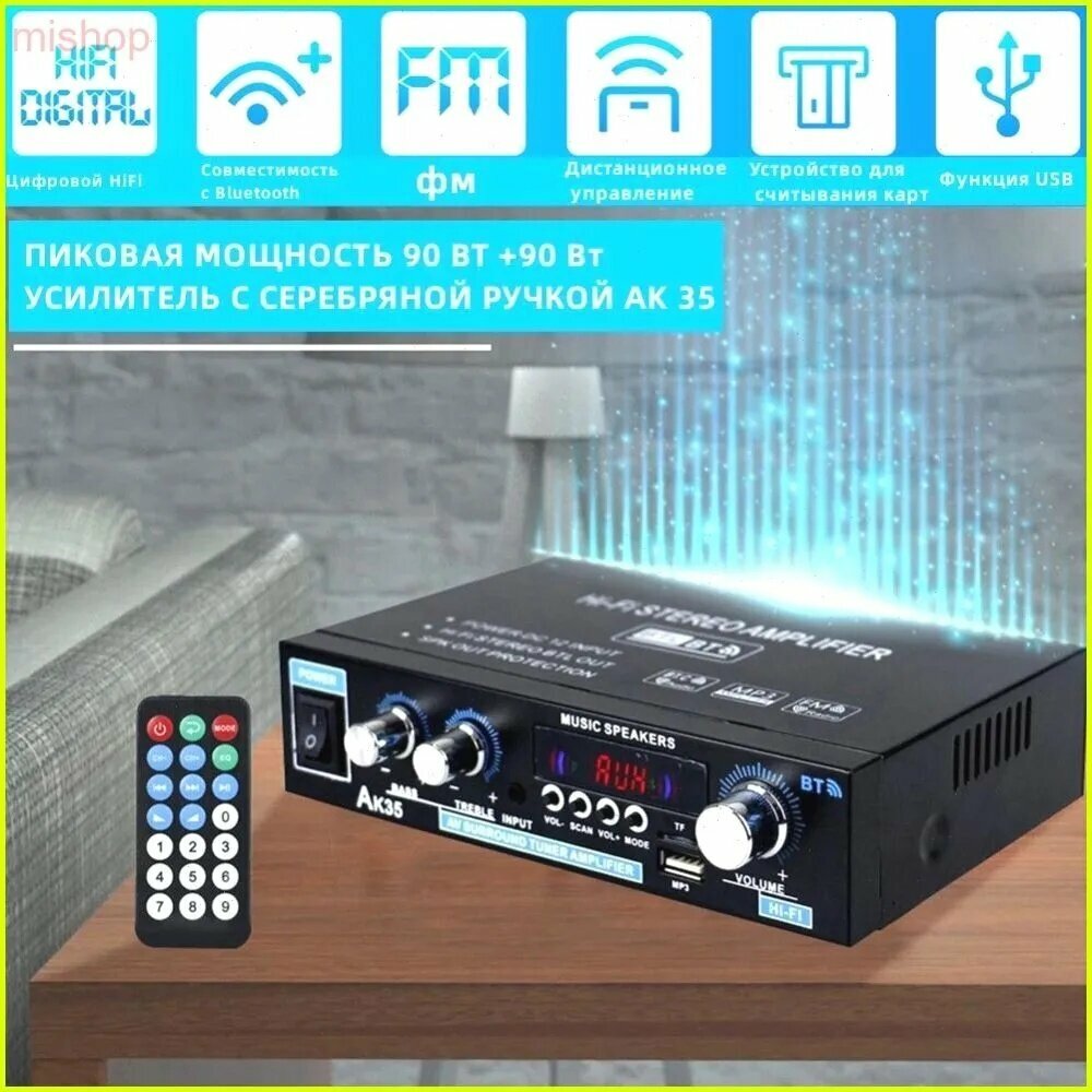 Bluetooth HiFi Стерео Аудио Усилитель мощности Двухканальный Усилитель мощности с USB TF RCA AUX входом + Пульт дистанционного управления
