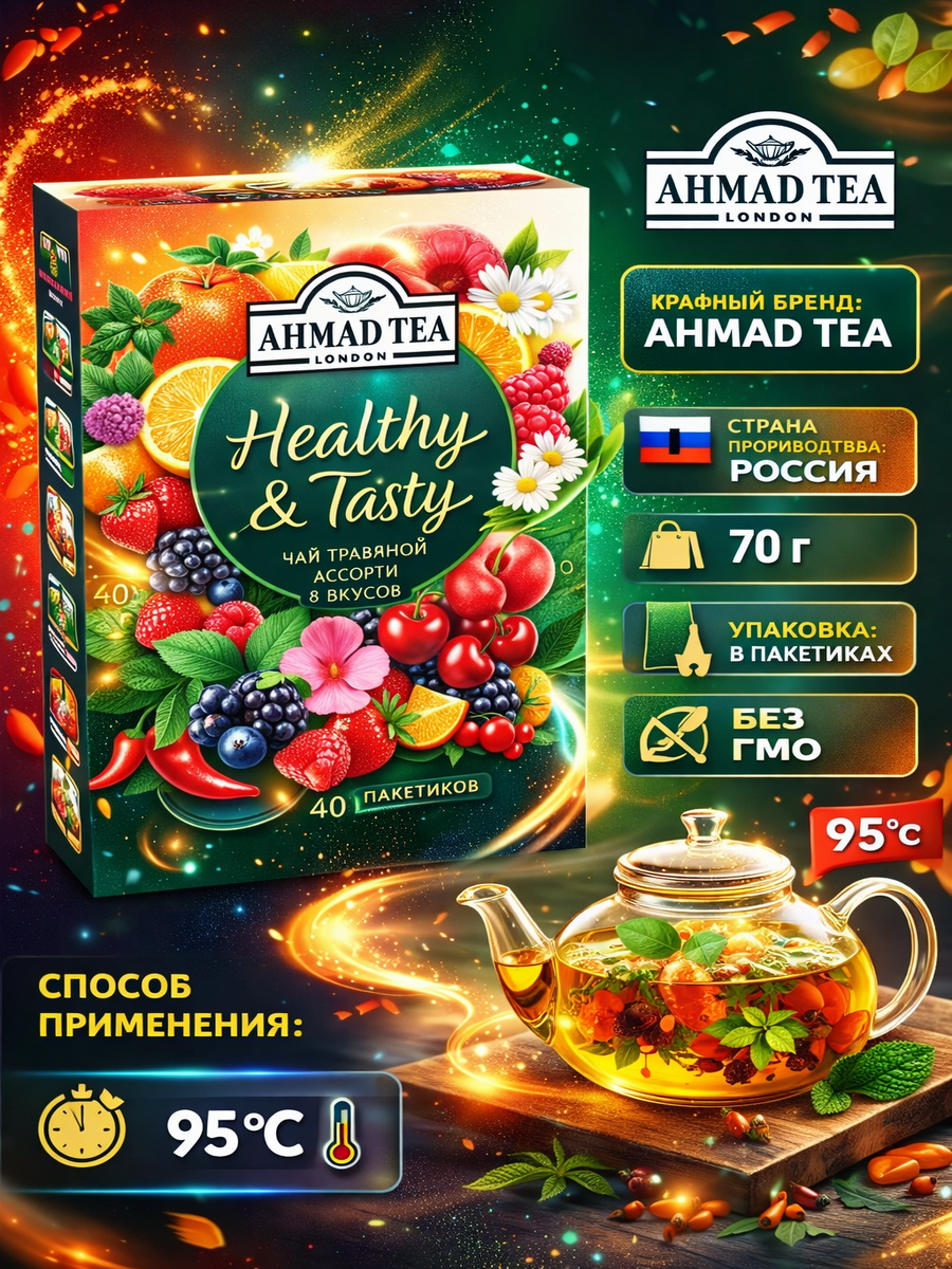 Чай травяной Ahmad Tea Healthy&Tasty ассорти 8 вкусов, 40шт