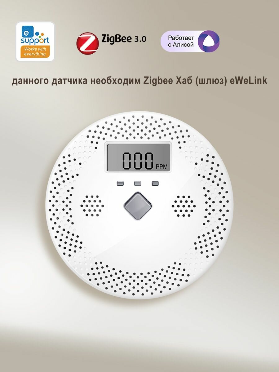 Умный Zigbee датчик угарного газа eWeLink работает с Алисой