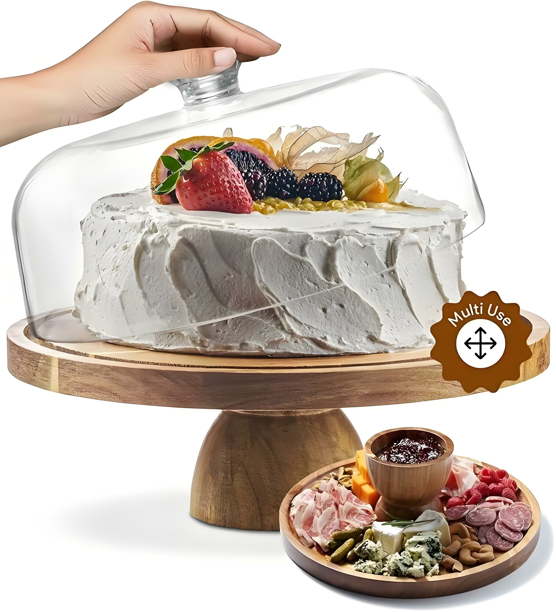 Подставка для торта 12 дюймов деревянная с стеклянным куполом, декоративная сервировка для дома и праздника