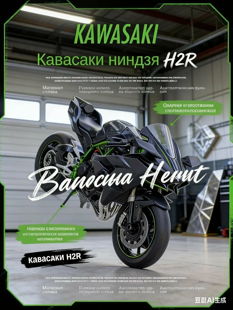 Миниатюрный байк со звуком и светом Kawasaki Ninja H2R металл 1:18; инерционная масштабная модель спортбайка с реалистичными эффектами мотора - отличная игрушка на подарок