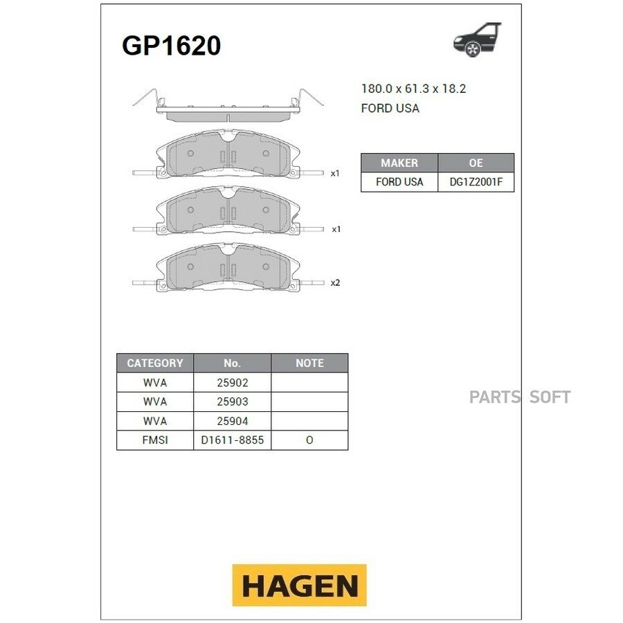 SANGSIN BRAKE GP1620 Колодки тормозные передние