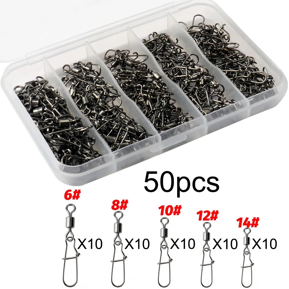 Поворотные вертлюги GOBAIT 50шт, 6# 8# 10# 12# 14# с коробкой