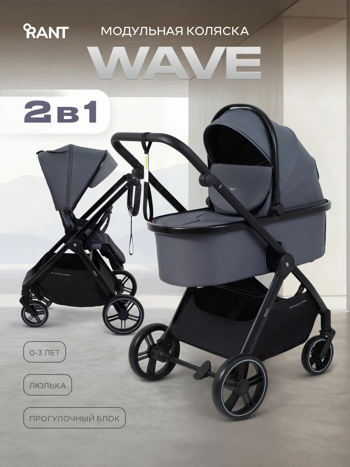 Коляска 2-в-1 Rant Basic WAVE RA162 Graphite