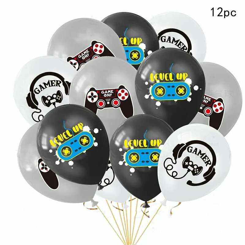 Шары Gooparty "Level Up", игровые, черные и белые, 10 шт Черный, 12pcs