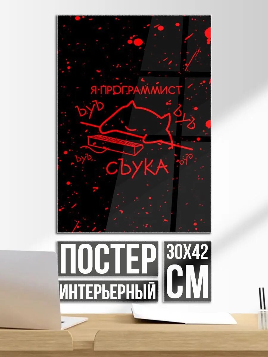 Постер на стену Кот мем, Я программист ЪУЪ съука