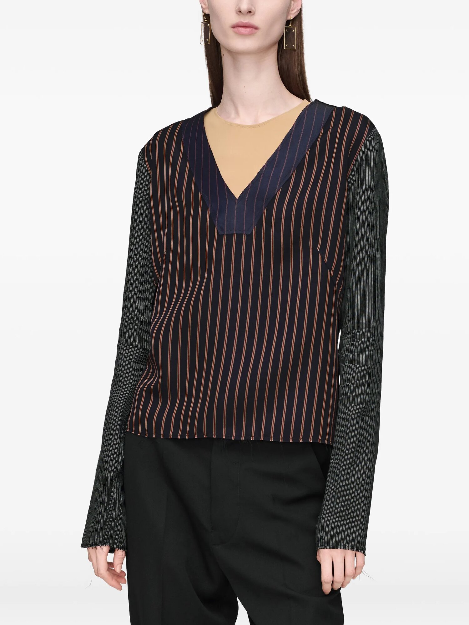 Топ Maison Margiela Patchwork pinstripe-pattern top, размер 42, коричневый — фото 1