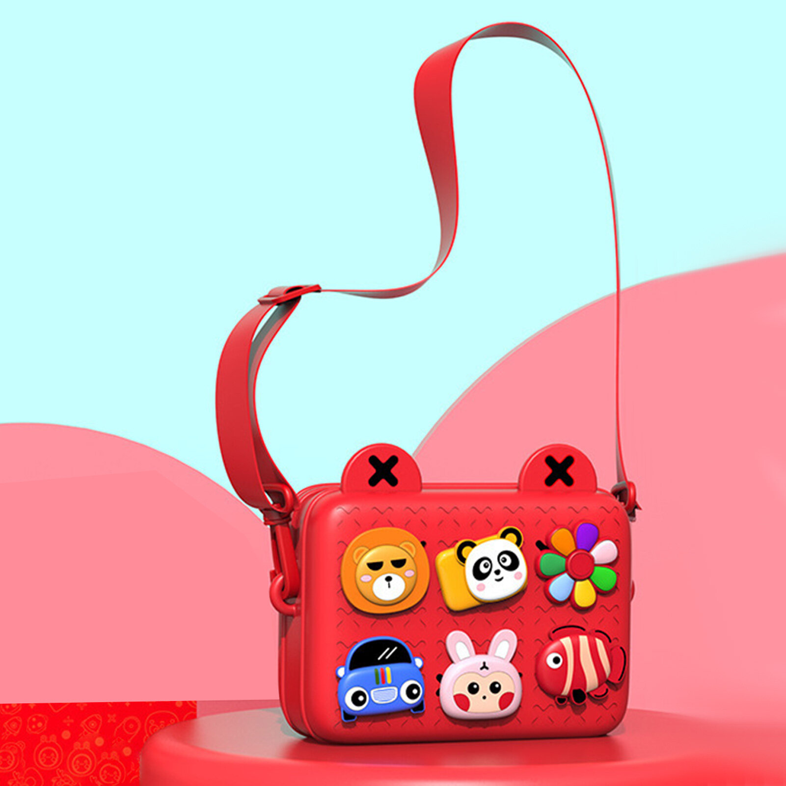 Сумки для детей Рюкзаки для детей Сумочки для девочек для игрушек камер Подарок на день рождения ребенка Материал EVA Цвета Красный Розовый Желтый Регулируемый ремень 33-60см Размер 182*72*104мм Размер упаковки 18.5*7.5*14.5см Вес упаковки 273г Упаковка
