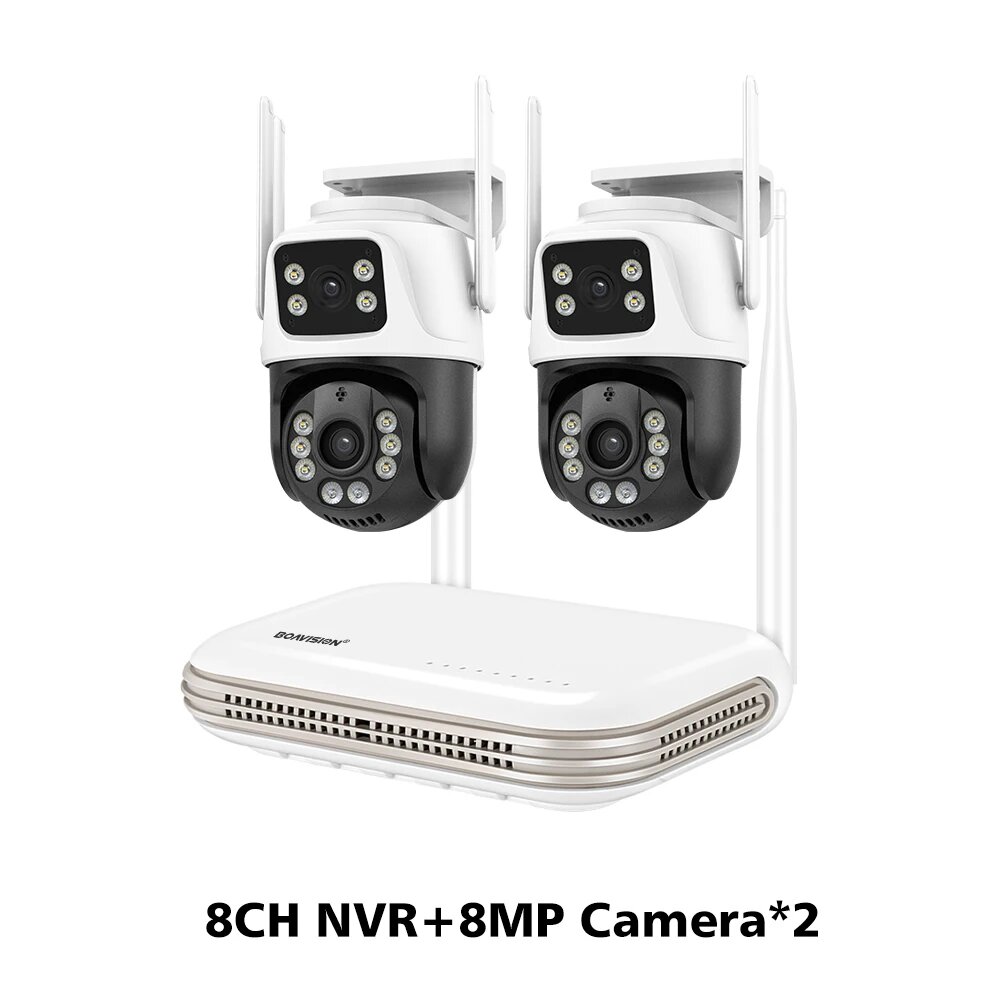 8CH 8MP беспроводная камера безопасности с двойной линзой PTZ WIFI IP с двусторонним аудио, цветным ночным видением, мини-система видеонаблюдения WIFI NVR