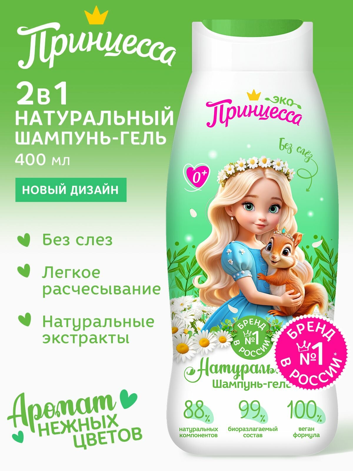 Принцесса Шампунь-гель детский Для всей семьи 0+, 400 мл