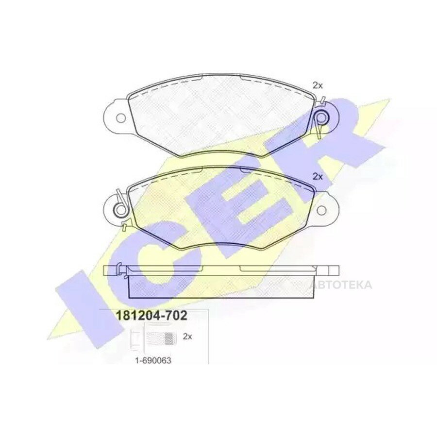Колодки тормозные дисковые ICER 181204702 передн, CITROEN: XSARA 97-05, XSARA 98-05, PEUGE : 206 SW 02-, 206 98-, 306 94-01, 306 93-01