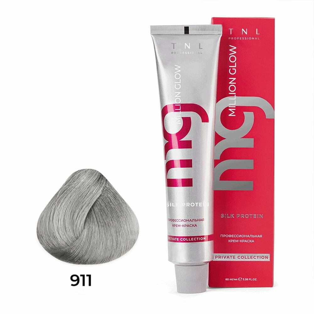 Крем-краска для волос Million glow Private collection Silk protein оттенок 911 Осветляющий серебристый пепельный, TNL Professional, 60 мл