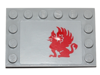 Tile, Modified 4 x 6 with Studs on Edges with Red Gryphon Pattern Model Left Side (Sticker) - Set 75081, 6180pb080L Light Bluish Gray U