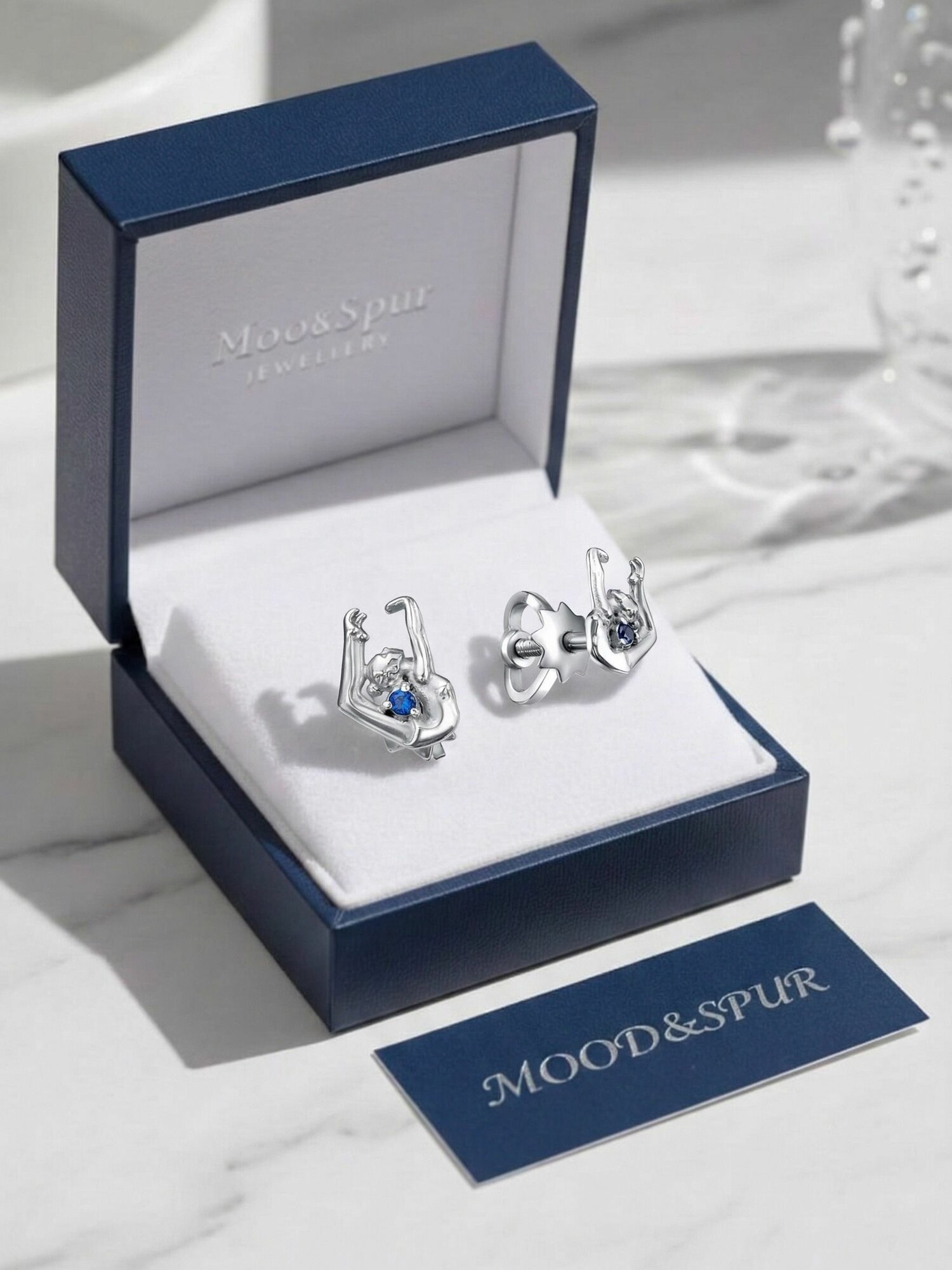 Серьги пусеты MSJewellery, серебро, 925 проба, оксидирование, фианит, размер 1 мм, , серебристый/синий — фото 1