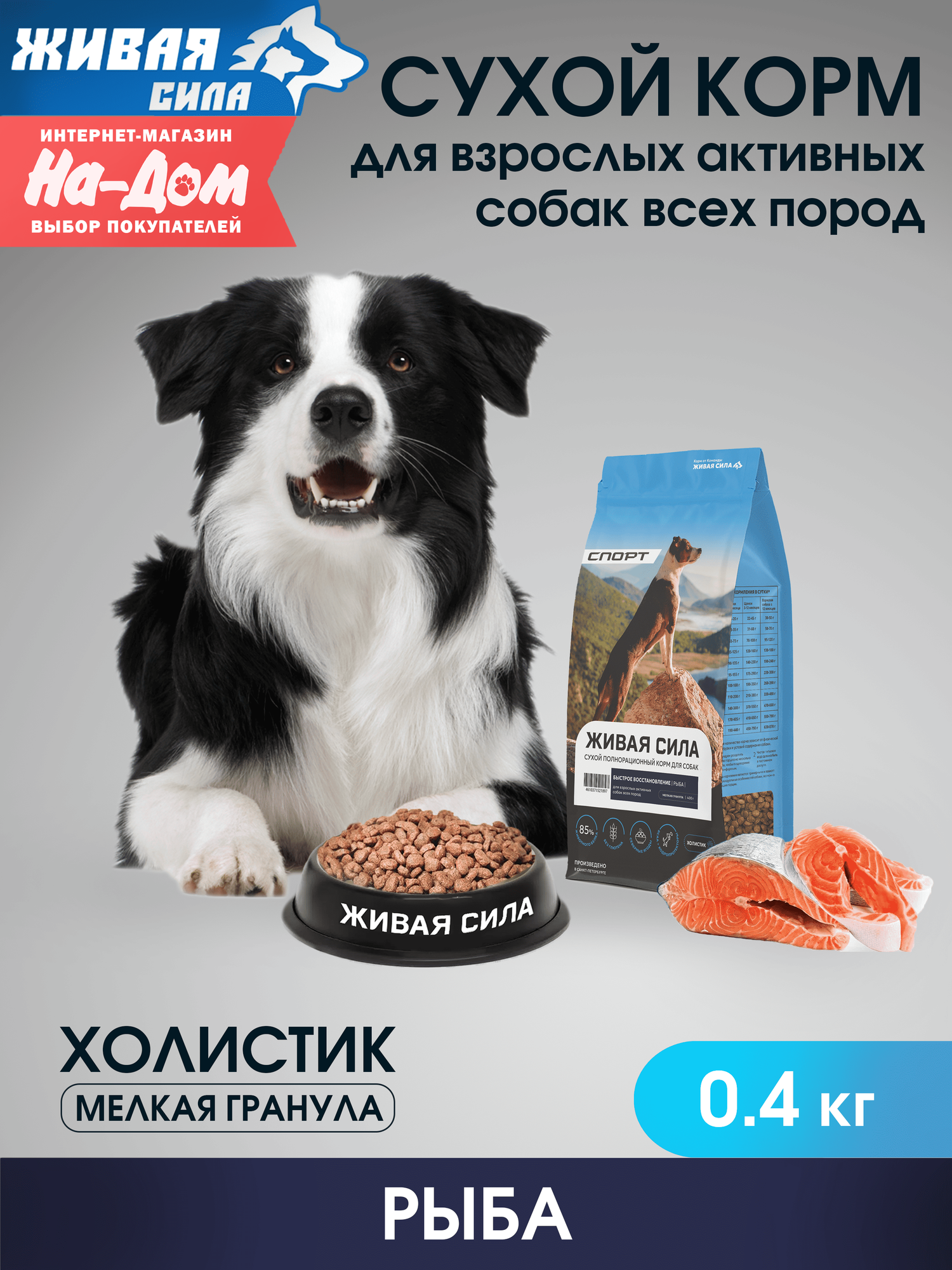 Живая Сила Спорт с рыбой (Живая Сила Океан), мелкая гранула, 0,4 кг.