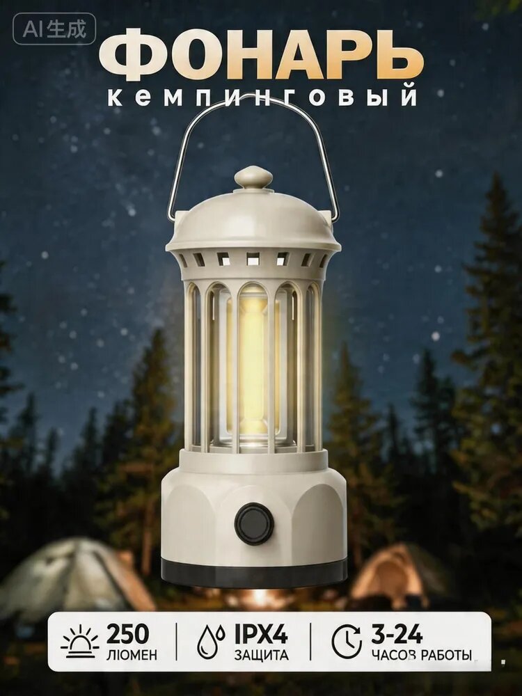 Кемпинговый аккумуляторный фонарь-подсветка 250 люмен, степень защиты IPX4, время работы 3–24 часа