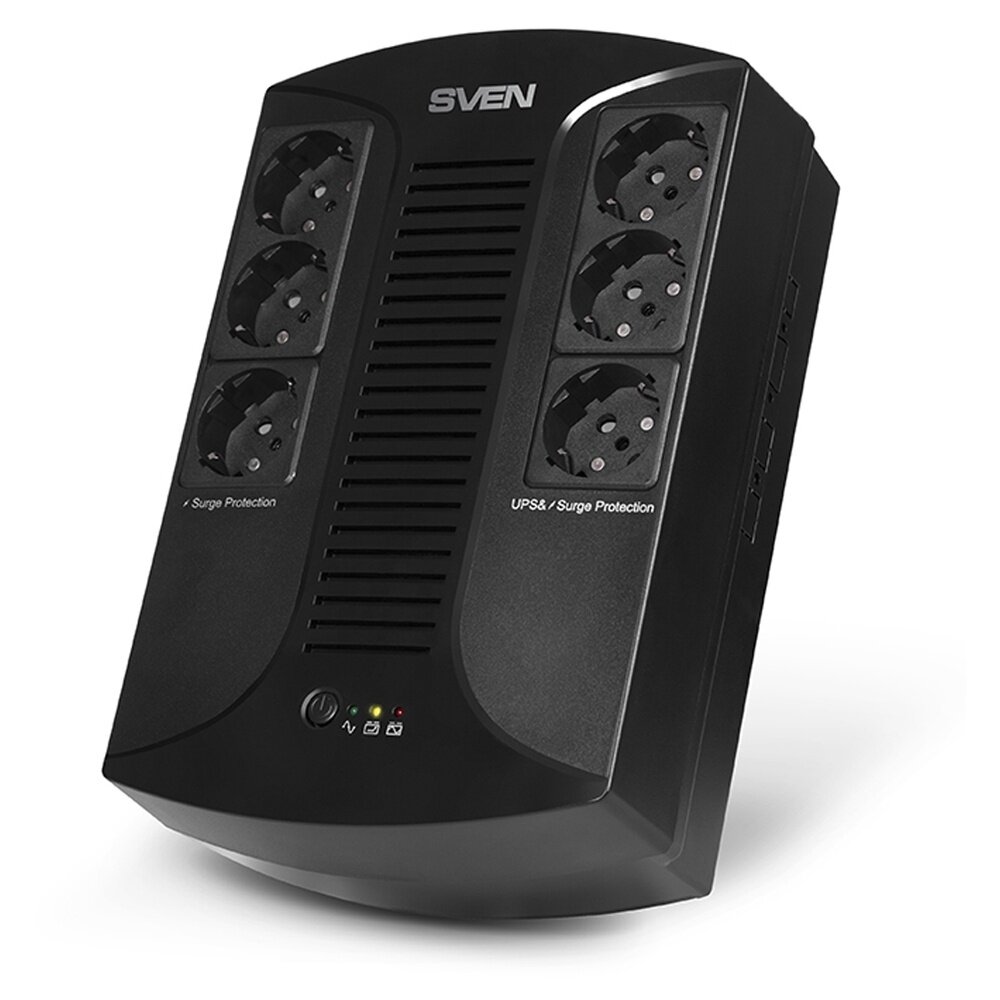 Источник бесперебойного питания Sven UP-L1000E, 6 розеток, 3х UPS/сетевой фильтр и 3x сетевой фильтр, 1000 ВA, 510 Вт (SV-016593)