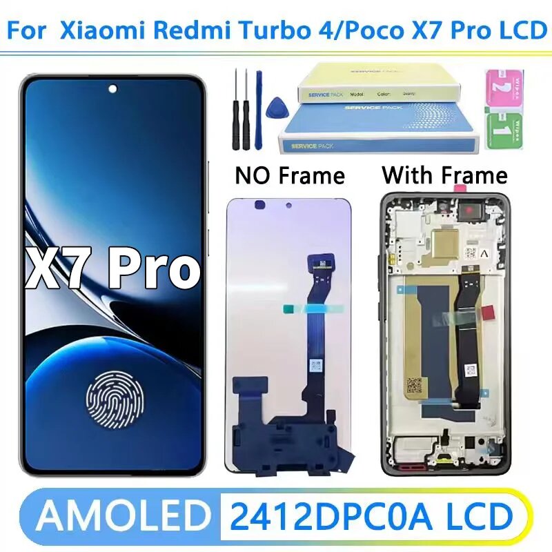6,67 'Новый для Xiaomi Poco X7 Pro X7Pro 5G ЖК-дисплей 2412DPC0AG Дигитайзер сенсорного экрана для Redmi Turbo 4 Pro ЖК-рамка