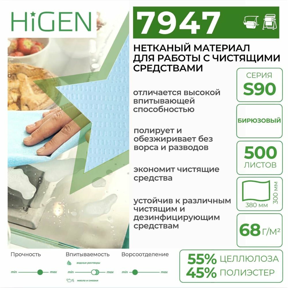 Универсальные безворсовые нетканые салфетки Higen S90 арт. 7947