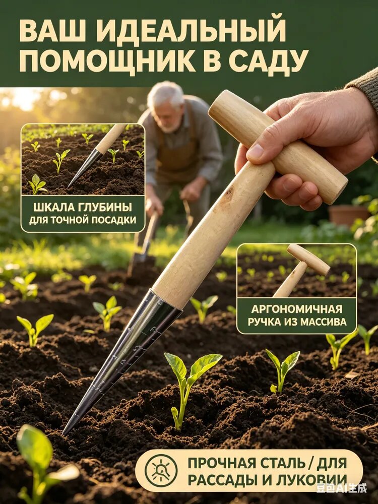 Бур садовый ручной, ABS пластик, Нержавеющая сталь